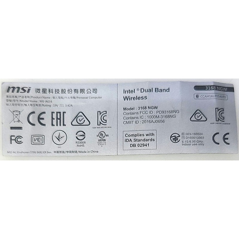 MSI MS-A6161 VER:2.0 MAIN BOARD MS-A616, 3168 NGW - TV PARTS CANADA ...